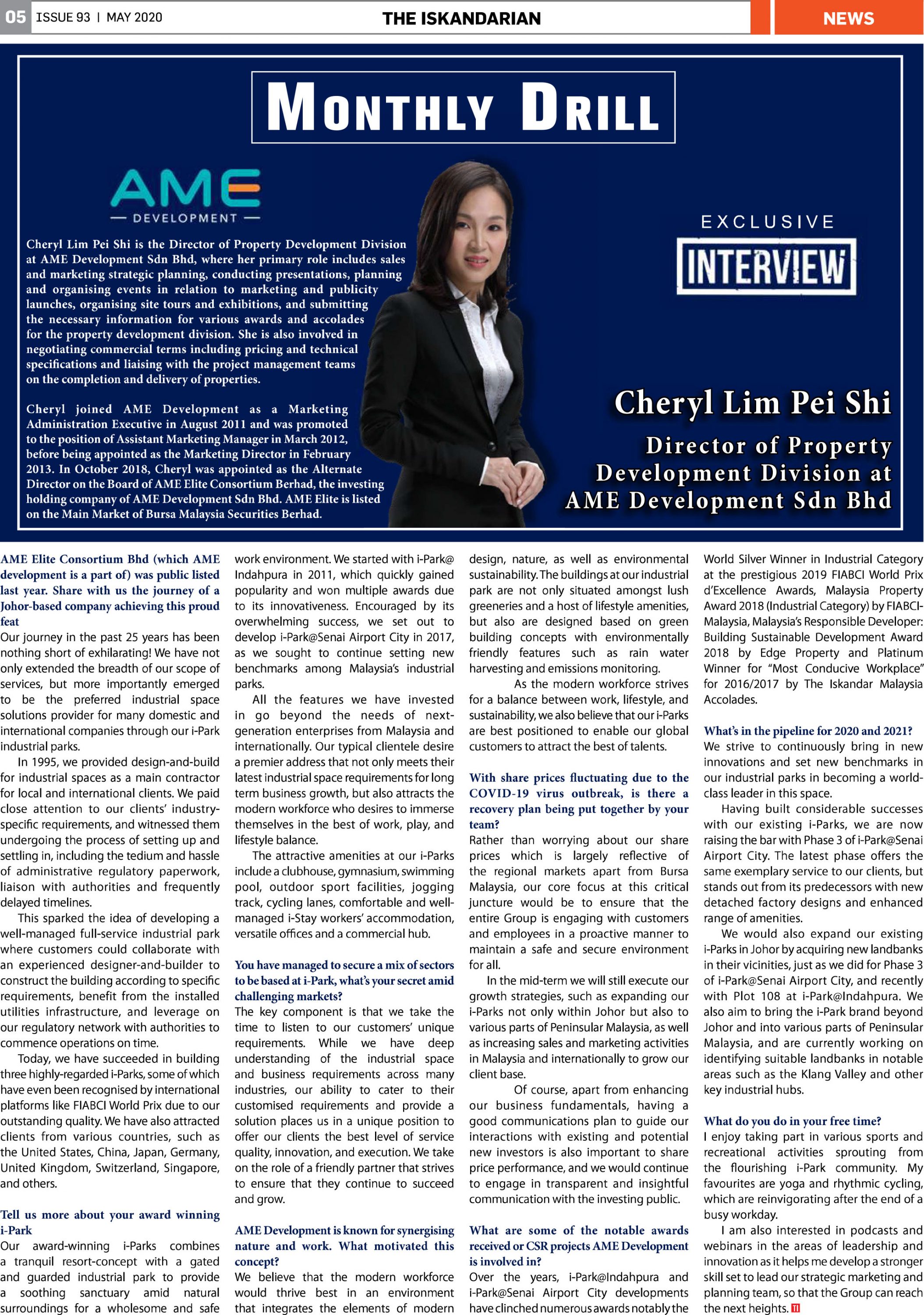 Monthly Drill with Cheryl Lim Pei Shi from AME Development Sdn Bhd - AME Elite Consortium Berhad